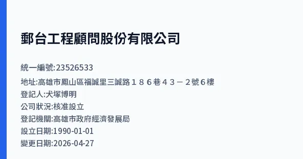 郵台工程顧問股份有限公司的照片-統編 23526533(高雄市) 公司登記資料與營業項目詳細圖表