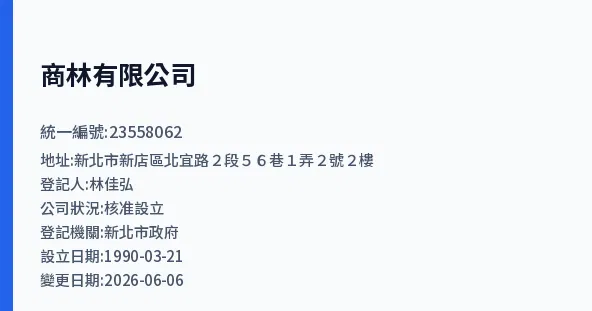 商林有限公司的照片-統編 23558062(新北市) 公司登記資料與營業項目詳細圖表