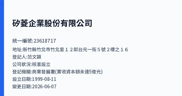 矽菱企業股份有限公司的照片-統編 23618717(新竹縣) 公司登記資料與營業項目詳細圖表