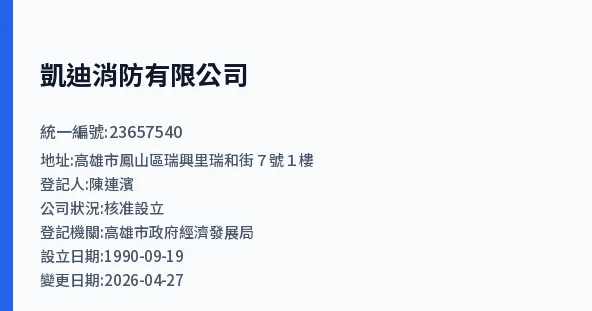 凱迪消防有限公司的照片-統編 23657540(高雄市) 公司登記資料與營業項目詳細圖表