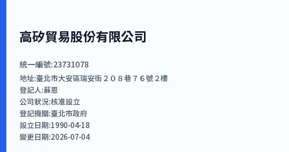 高矽貿易股份有限公司的照片-統編 23731078(臺北市) 公司登記資料與營業項目詳細圖表