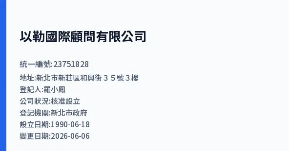 以勒國際顧問有限公司的照片-統編 23751828(新北市) 公司登記資料與營業項目詳細圖表