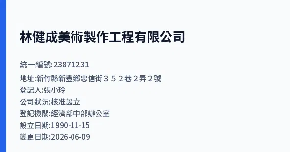 林健成美術製作工程有限公司的照片-統編 23871231(新竹縣) 公司登記資料與營業項目詳細圖表