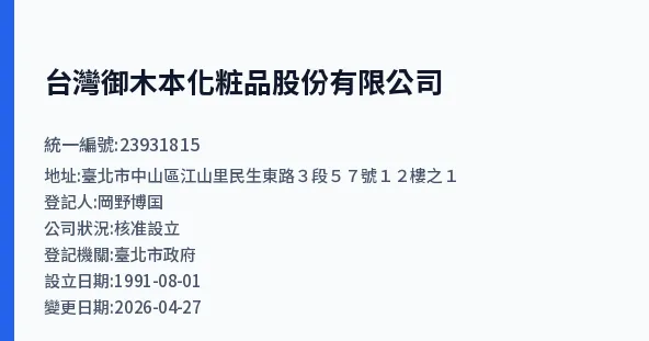 台灣御木本化粧品股份有限公司的照片-統編 23931815(臺北市) 公司登記資料與營業項目詳細圖表