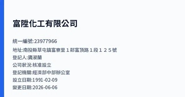 富陞化工有限公司的照片-統編 23977966(南投縣) 公司登記資料與營業項目詳細圖表