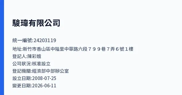 駿瑋有限公司的照片-統編 24203119(新竹市) 公司登記資料與營業項目詳細圖表