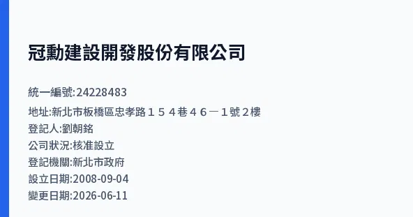 冠勳建設開發股份有限公司的照片-統編 24228483(新北市) 公司登記資料與營業項目詳細圖表