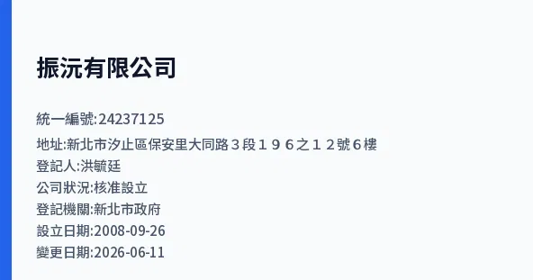 振沅有限公司的照片-統編 24237125(新北市) 公司登記資料與營業項目詳細圖表