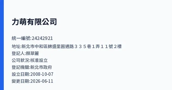 力萌有限公司的照片-統編 24242921(新北市) 公司登記資料與營業項目詳細圖表