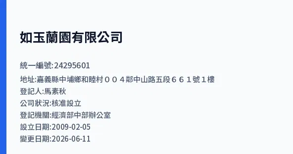 如玉蘭園有限公司的照片-統編 24295601(嘉義縣) 公司登記資料與營業項目詳細圖表