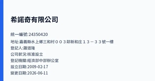 希諾奇有限公司的照片-統編 24350420(嘉義縣) 公司登記資料與營業項目詳細圖表