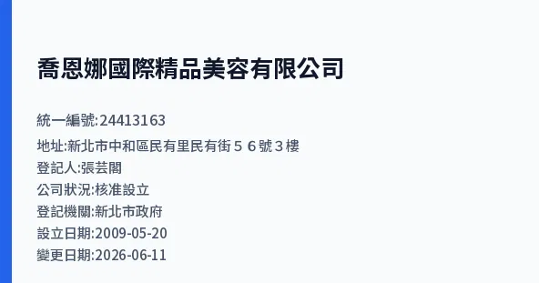 喬恩娜國際精品美容有限公司的照片-統編 24413163(新北市) 公司登記資料與營業項目詳細圖表