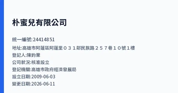 朴蜜兒有限公司的照片-統編 24414851(高雄市) 公司登記資料與營業項目詳細圖表