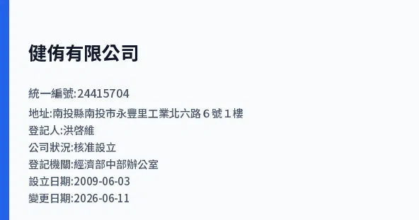 健侑有限公司的照片-統編 24415704(南投縣) 公司登記資料與營業項目詳細圖表