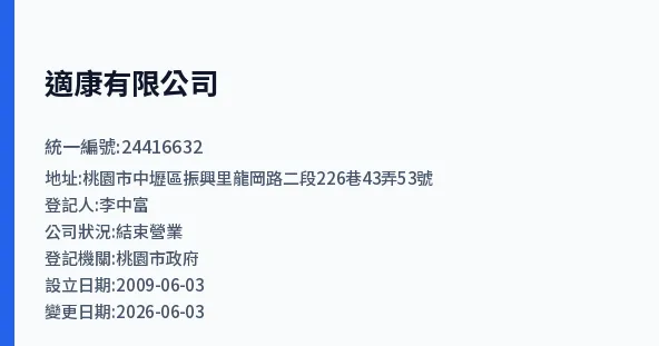 適康有限公司的照片-統編 24416632(桃園市) 公司登記資料與營業項目詳細圖表