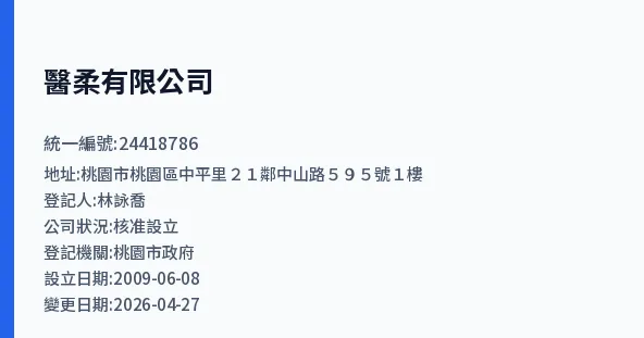 醫柔有限公司的照片-統編 24418786(桃園市) 公司登記資料與營業項目詳細圖表