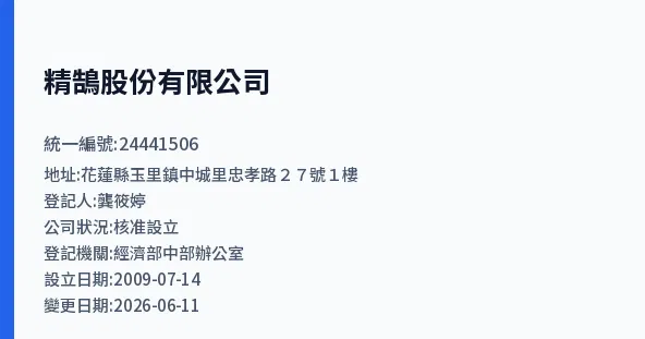 精鵠股份有限公司的照片-統編 24441506(花蓮縣) 公司登記資料與營業項目詳細圖表
