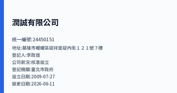 潤誠有限公司的照片-統編 24450151(基隆市) 公司登記資料與營業項目詳細圖表