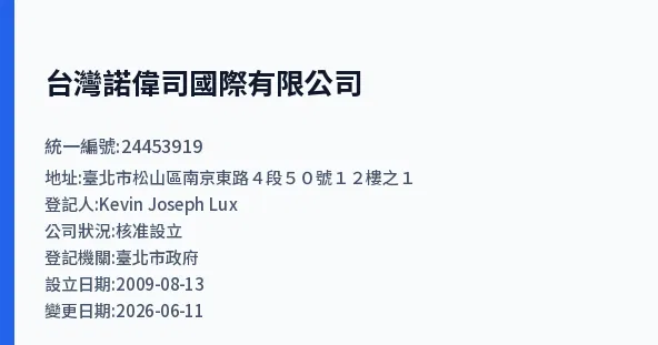 台灣諾偉司國際有限公司的照片-統編 24453919(臺北市) 公司登記資料與營業項目詳細圖表