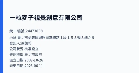 一粒麥子視覺創意有限公司的照片-統編 24473838(臺北市) 公司登記資料與營業項目詳細圖表
