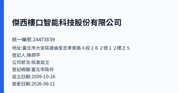 傑西樓口智能科技股份有限公司的照片-統編 24473859(臺北市) 公司登記資料與營業項目詳細圖表
