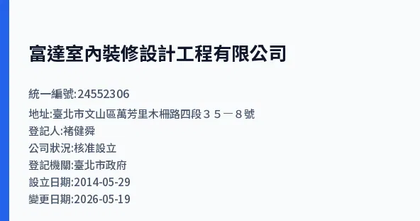 富達室內裝修設計工程有限公司的照片-統編 24552306(臺北市) 公司登記資料與營業項目詳細圖表