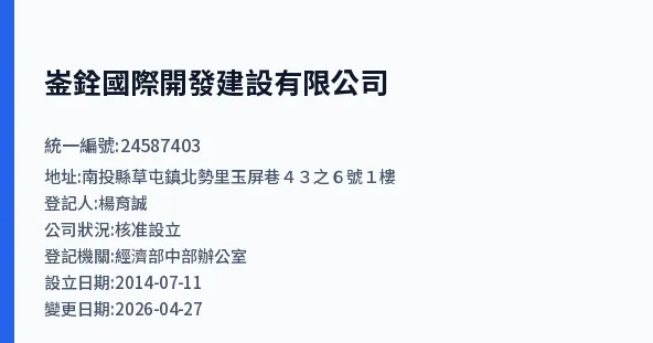 崟銓國際開發建設有限公司的照片-統編 24587403(南投縣) 公司登記資料與營業項目詳細圖表