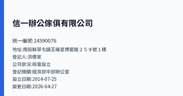 信一辦公傢俱有限公司的照片-統編 24590076(南投縣) 公司登記資料與營業項目詳細圖表