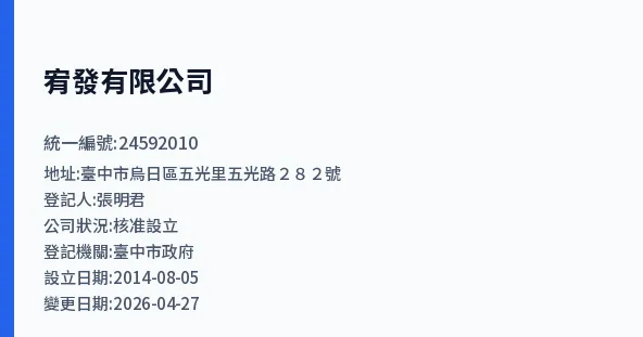 宥發有限公司的照片-統編 24592010(臺中市) 公司登記資料與營業項目詳細圖表