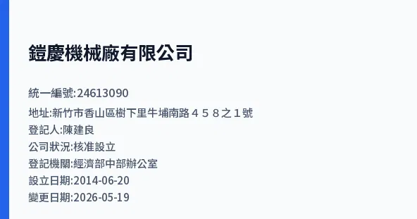 鎧慶機械廠有限公司的照片-統編 24613090(新竹市) 公司登記資料與營業項目詳細圖表