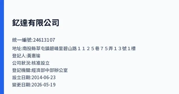 釔達有限公司的照片-統編 24613107(南投縣) 公司登記資料與營業項目詳細圖表