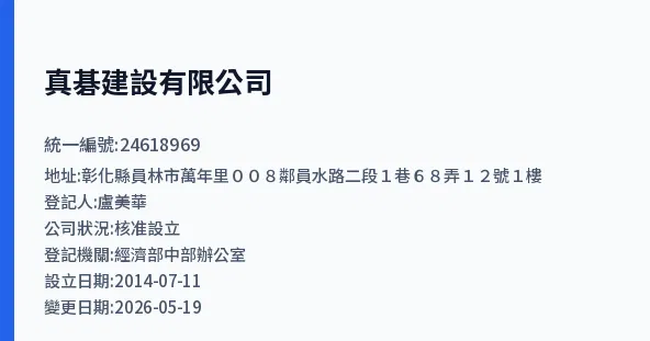 真碁建設有限公司的照片-統編 24618969(彰化縣) 公司登記資料與營業項目詳細圖表