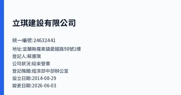 立琪建設有限公司的照片-統編 24632441(宜蘭縣) 公司登記資料與營業項目詳細圖表