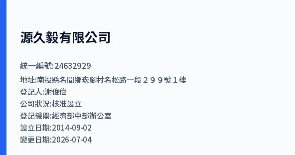 源久毅有限公司的照片-統編 24632929(南投縣) 公司登記資料與營業項目詳細圖表