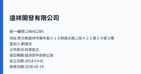 遠祥開發有限公司的照片-統編 24641286(彰化縣) 公司登記資料與營業項目詳細圖表