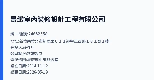 景緻室內裝修設計工程有限公司的照片-統編 24652558(新竹縣) 公司登記資料與營業項目詳細圖表