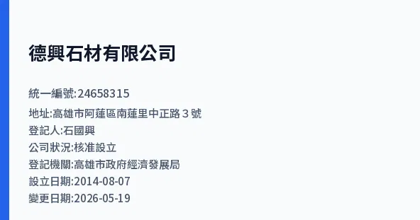 德興石材有限公司的照片-統編 24658315(高雄市) 公司登記資料與營業項目詳細圖表