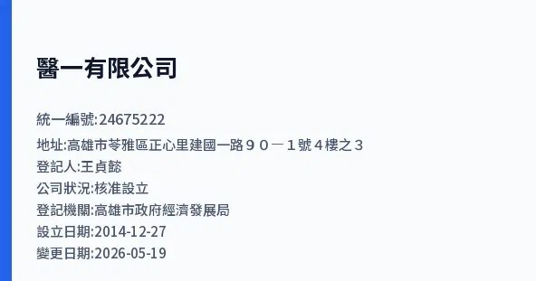 醫一有限公司的照片-統編 24675222(高雄市) 公司登記資料與營業項目詳細圖表