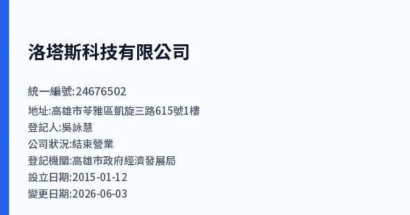 洛塔斯科技有限公司的照片-統編 24676502(高雄市) 公司登記資料與營業項目詳細圖表