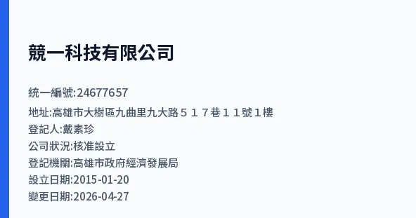 競一科技有限公司的照片-統編 24677657(高雄市) 公司登記資料與營業項目詳細圖表