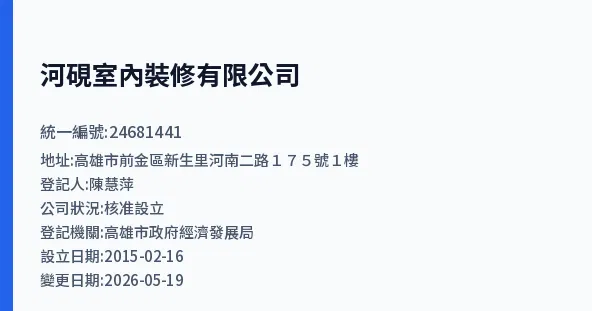 河硯室內裝修有限公司的照片-統編 24681441(高雄市) 公司登記資料與營業項目詳細圖表