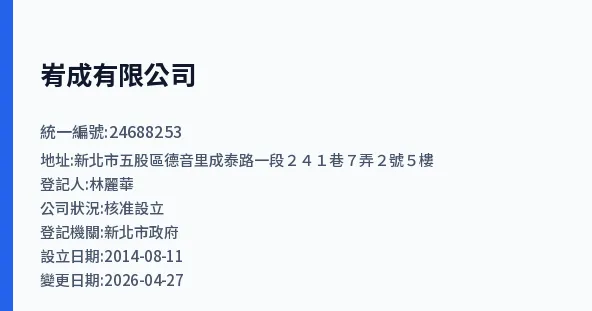峟成有限公司的照片-統編 24688253(新北市) 公司登記資料與營業項目詳細圖表