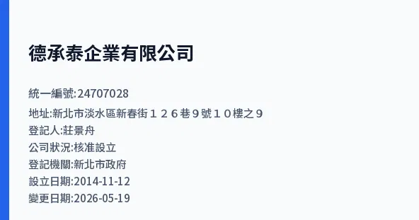 德承泰企業有限公司的照片-統編 24707028(新北市) 公司登記資料與營業項目詳細圖表