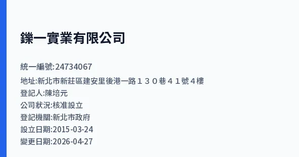 鑠一實業有限公司的照片-統編 24734067(新北市) 公司登記資料與營業項目詳細圖表