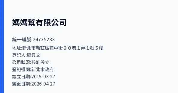 媽媽幫有限公司的照片-統編 24735283(新北市) 公司登記資料與營業項目詳細圖表