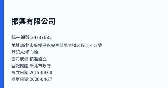 振興有限公司的照片-統編 24737682(新北市) 公司登記資料與營業項目詳細圖表