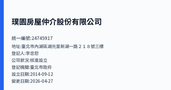 璞園房屋仲介股份有限公司的照片-統編 24745917(臺北市) 公司登記資料與營業項目詳細圖表