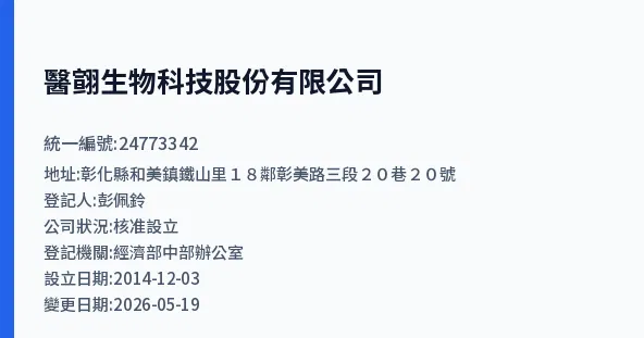 醫翧生物科技股份有限公司的照片-統編 24773342(彰化縣) 公司登記資料與營業項目詳細圖表