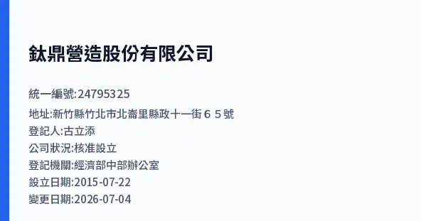 鈦鼎營造股份有限公司的照片-統編 24795325(苗栗縣) 公司登記資料與營業項目詳細圖表