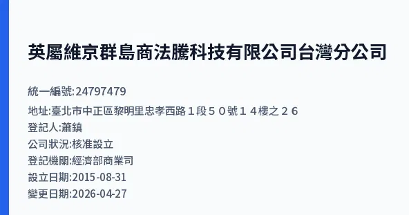 英屬維京群島商法騰科技有限公司台灣分公司的照片-統編 24797479(臺北市) 公司登記資料與營業項目詳細圖表